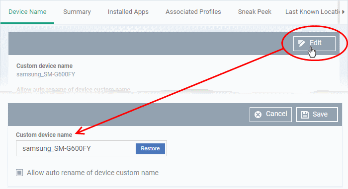 View And Edit Device Name, Custom Device Name, Endpoint Manager